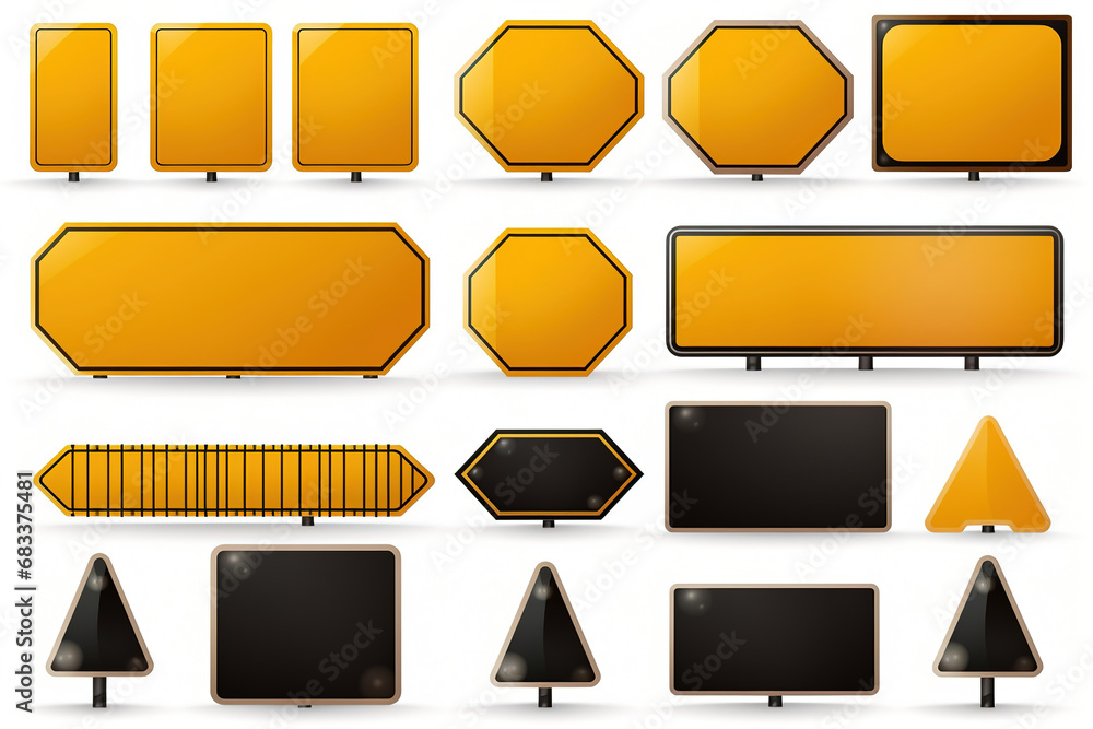 Road sign in realistic style isolated on white background. Set danger blank warning empty signs ...