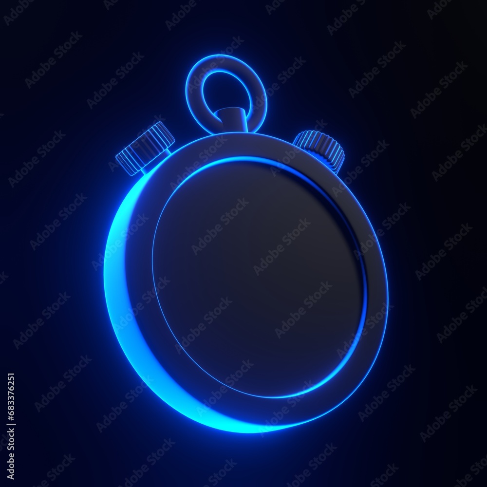 Stopwatch with bright glowing futuristic blue neon lights on black ...