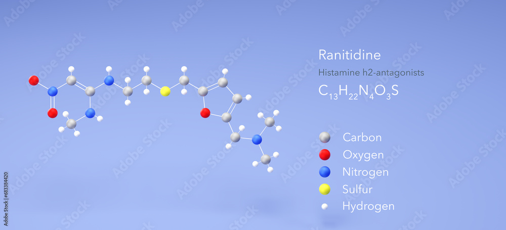 ranitidine molecule, molecular structures, histamine h2-antagonists, 3d ...