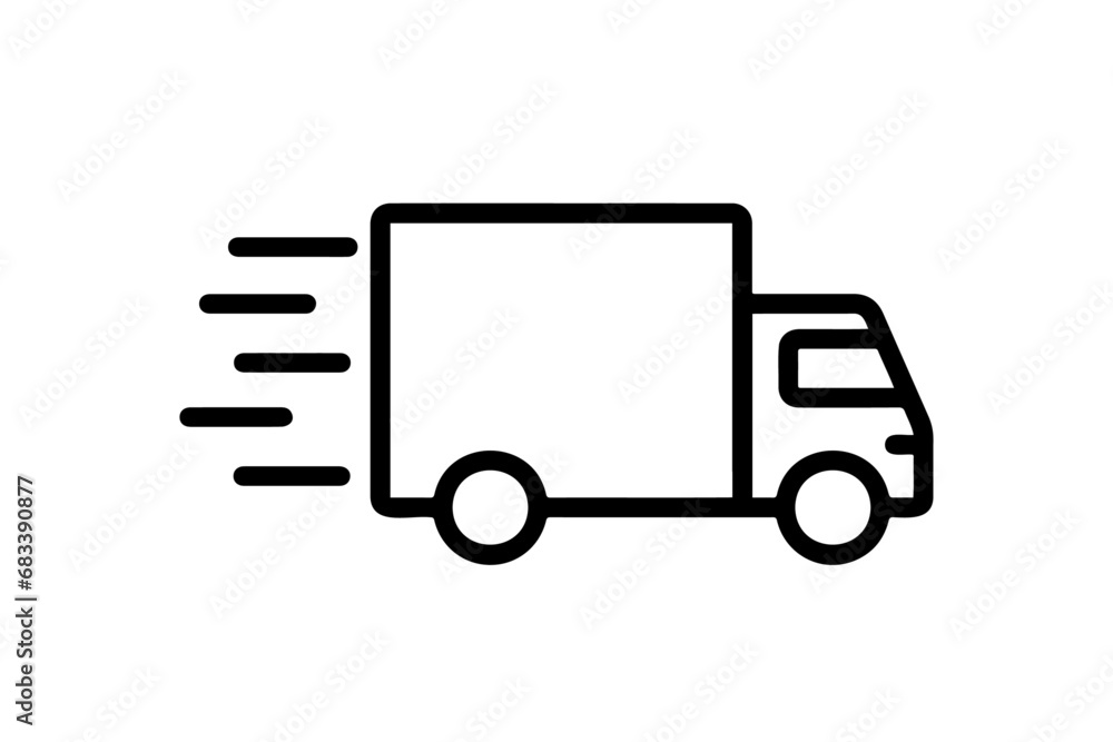 Fast moving shipping delivery truck icon. Line art icon. Icon for ...