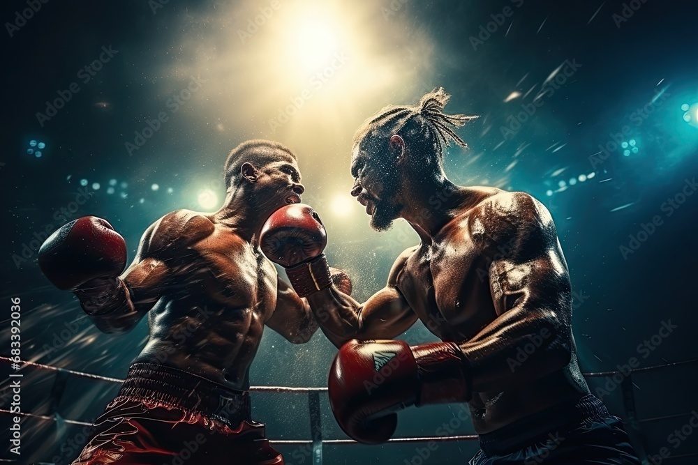 Dynamic fighter in intense boxing championship, showcasing skill ...