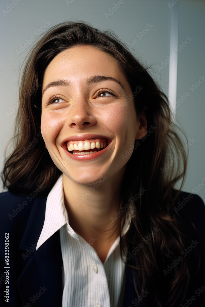 Natural beauty of a woman's face, with her skin pores visible but ...