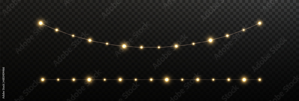 Festive Christmas light gold garlands png. Decor element for postcards ...