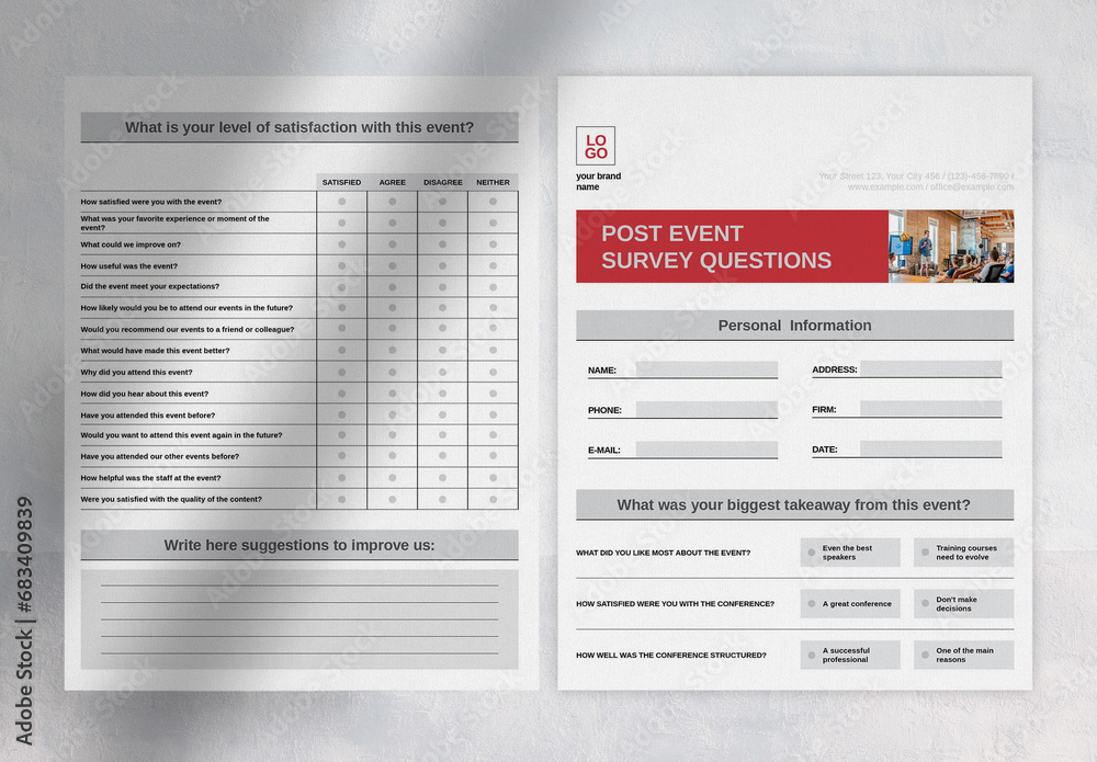 Event Survey Questions Form Layout Stock Template | Adobe Stock