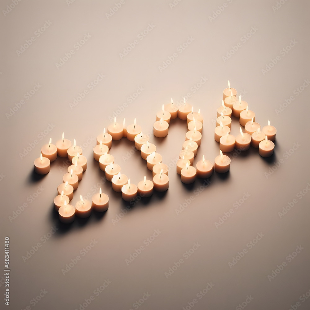 Candles in the form of the year 2024 on a beige background, Happy New ...