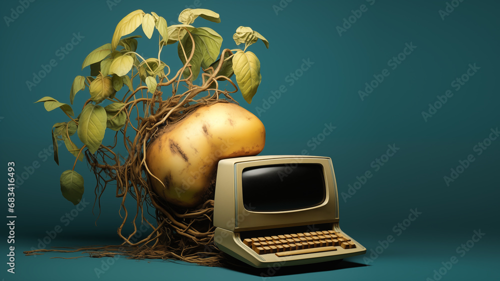 Obsolete PC Desktop so old that potato grew on it. Computer needs an ...