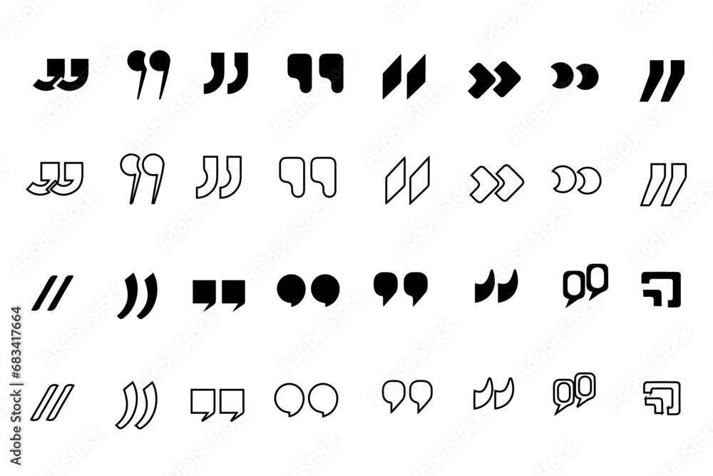 Quote mark vector set. Quotemarks outline, speech marks, inverted ...