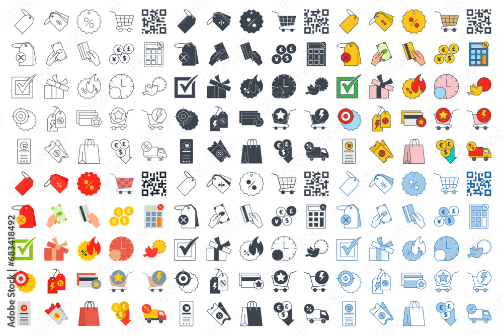 Discount icon mega set, Included icons as Price Tag, Check Mark, Clock ...