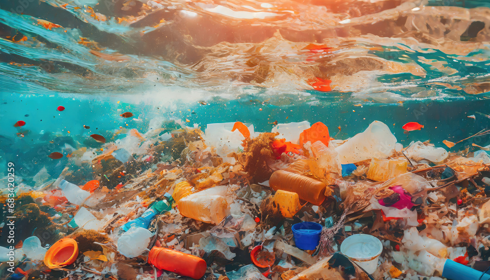Plastic floating in the ocean, pollution in ocean, microplastics ...