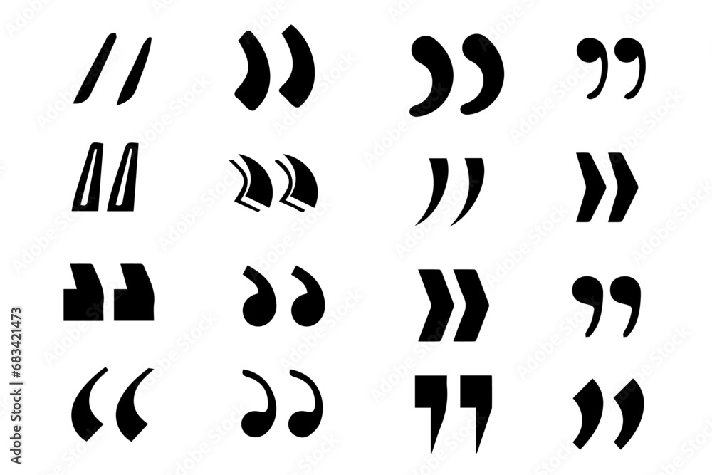 Quote mark vector set. Quotemarks outline, speech marks, inverted ...