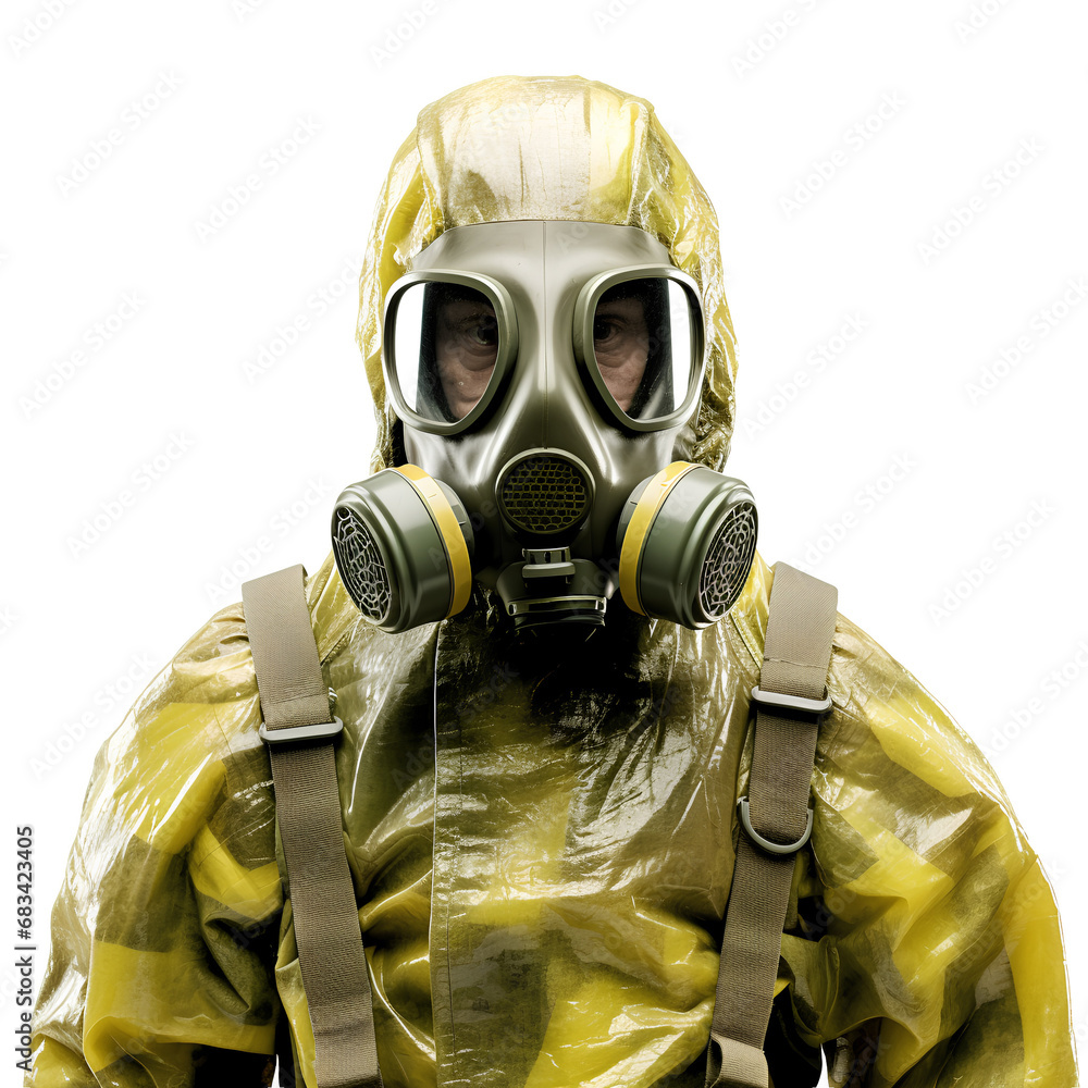 People in germ and radiation protection suits on transparent background ...