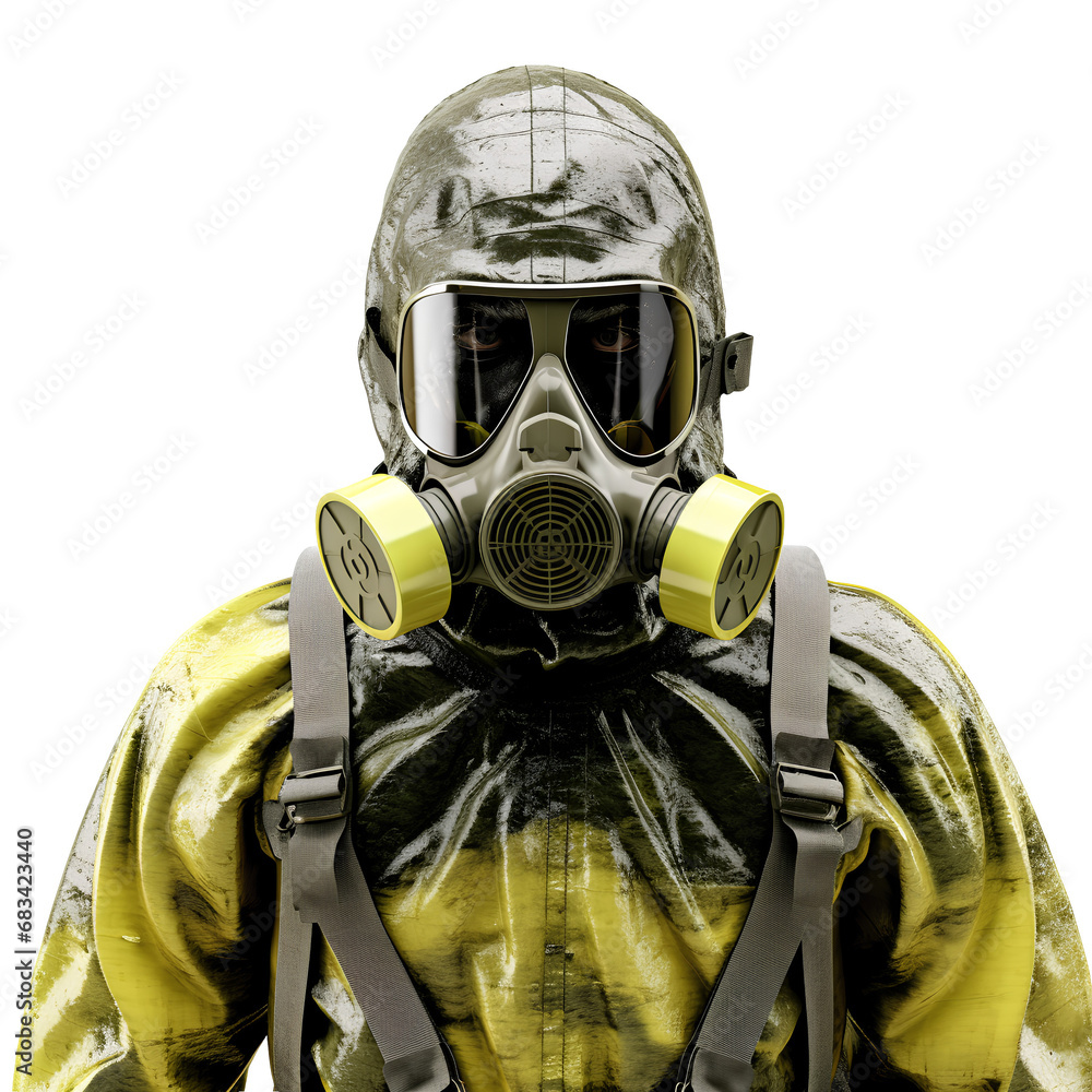 People in germ and radiation protection suits on transparent background ...