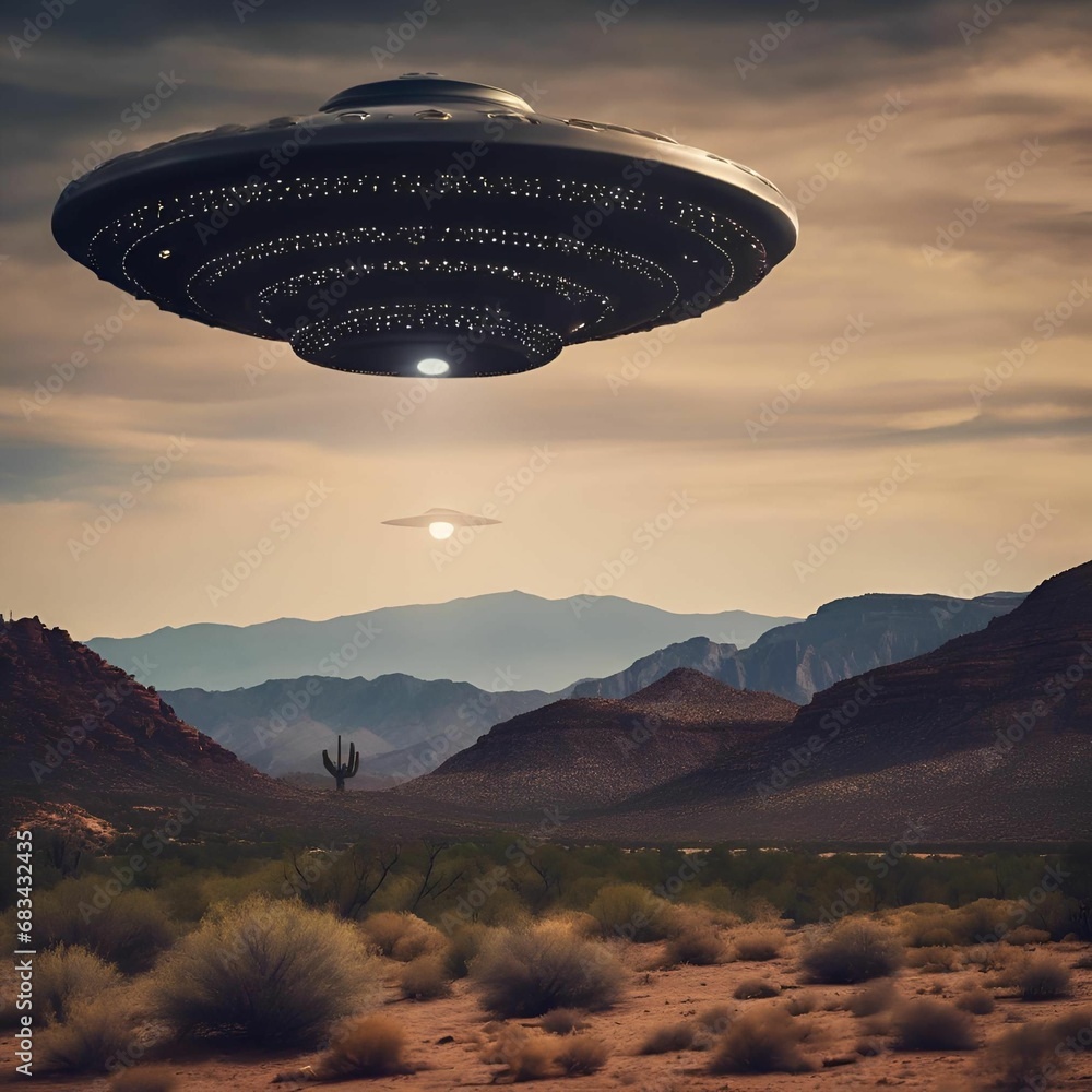 AI generated illustration of a mysterious alien spacecraft flying over ...
