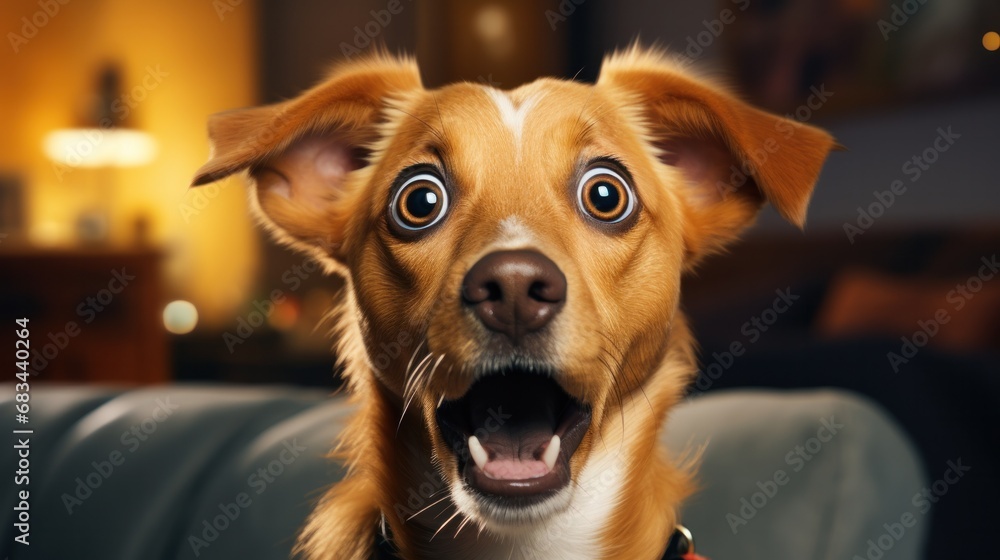 Young crazy surprised dog make big eyes closeup. surprised dog funny ...