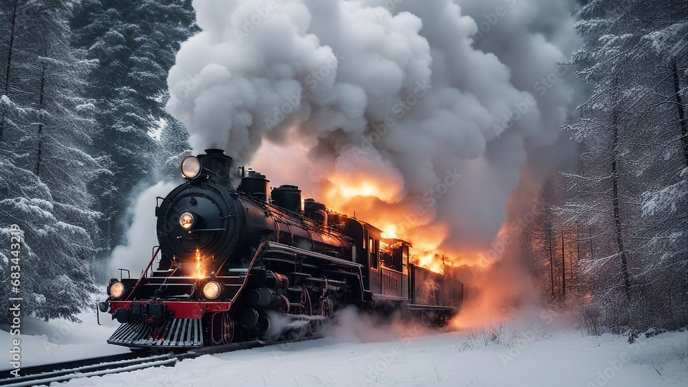 steam train in the snow A burning, steam train exploding, on fire ...