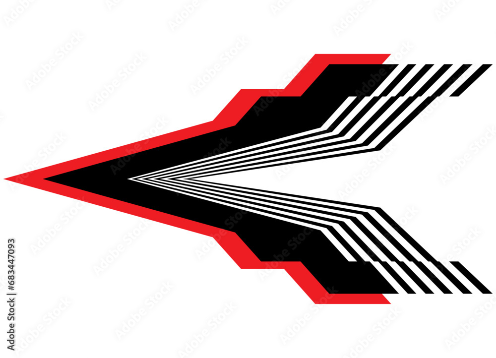 Vector striped arrow made of black and red lines on a white background ...