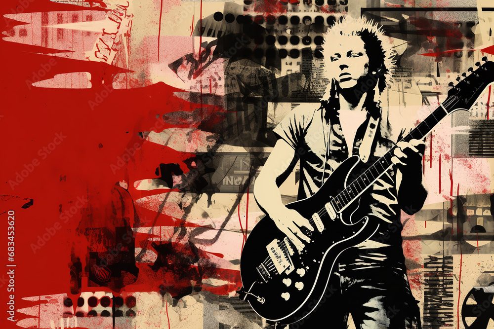Graohic collage for a punk rock flyer with urban abstraction Stock ...