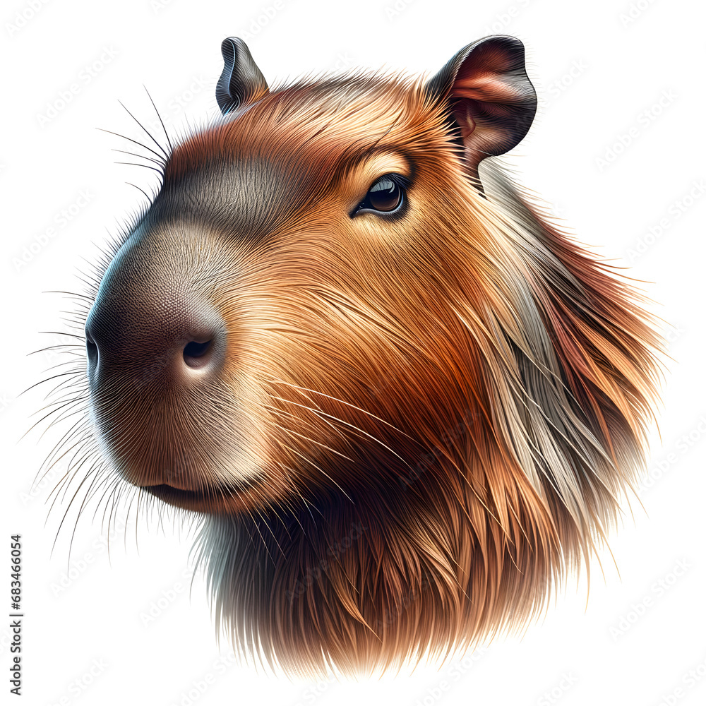 Capybara Head Illustration with Serene Expression - Detailed Rodent ...