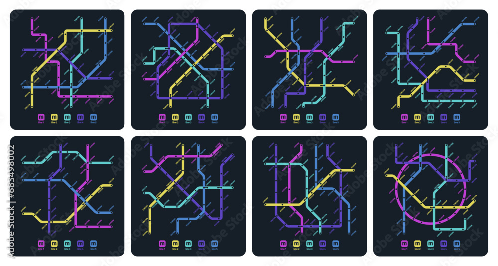Subway dark map. Underground metro station subway map with route ...