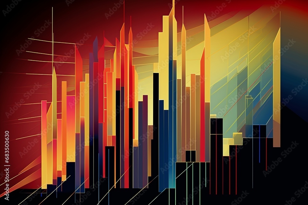 Dynamic Financial Rhythms: An art deco-inspired depiction of a stock ...