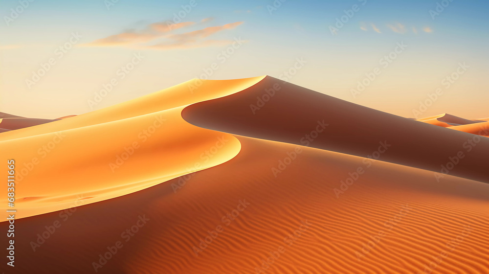 Hyper realistic Sand dunes in the Sahara Desert, at golden hour time ...