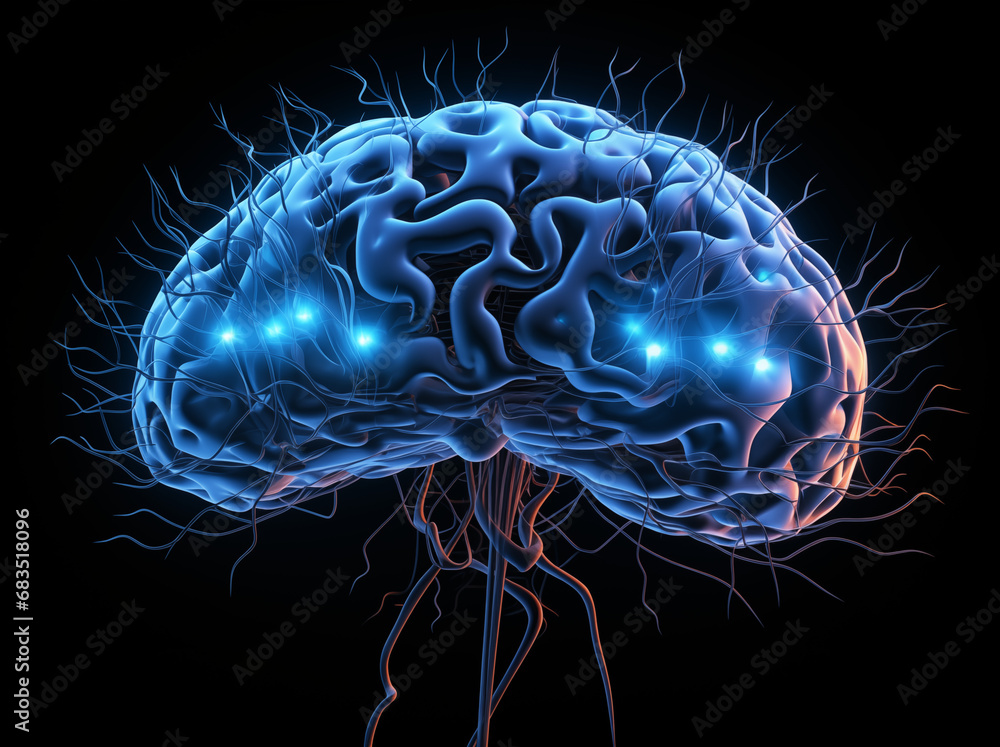 illustrative concept of neural activity inside the brain, Human nervous ...