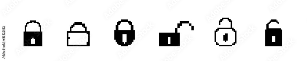 8 bit lock icon. Pixel locker retro arcade game. Pixelated padlock ...