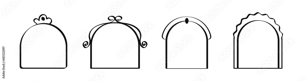 Doodle arch hand drawn line window frame. Cartoon line marker border ...
