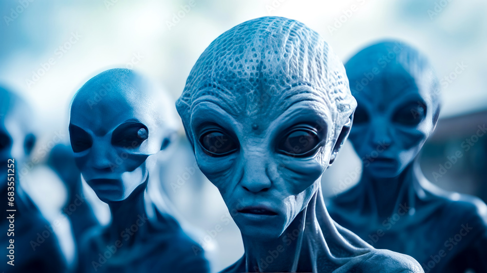 Group of alien men standing next to each other in front of building ...