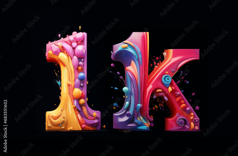 Vibrant 3D cartoon celebration: 1k subscribers in a rainbow of hyper ...