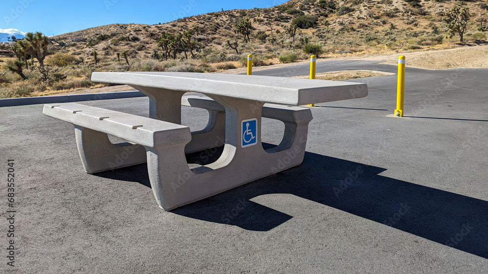 ADA Wheelchair accessible cement picnic table Stock Photo | Adobe Stock