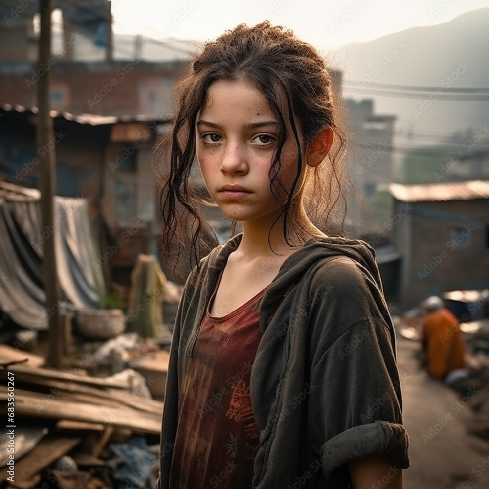 Portraite of a Beautiful 15 year old Nepali Girl. Wearing tattered ...