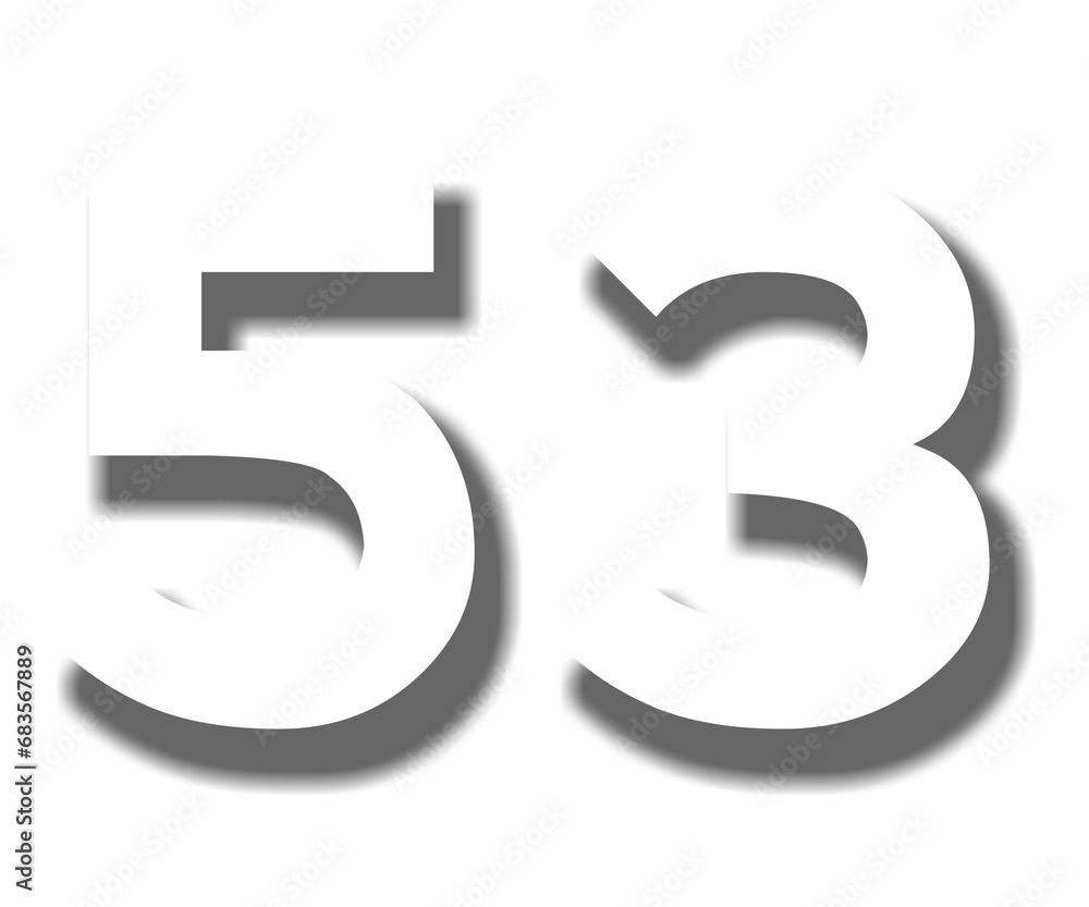 3D number 53 fifty three white color sign symbol numbers for design elements isolated on ...