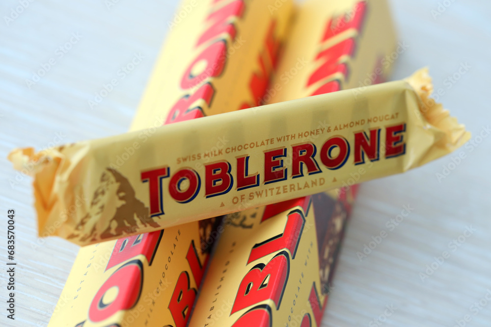 KYIV, UKRAINE - OCTOBER 31, 2023 Yellow Toblerone Chocolate Bar ...