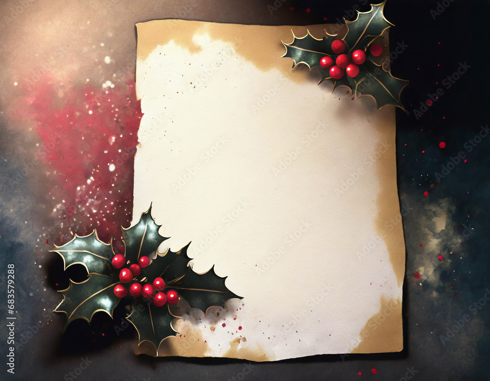 Christmas letter to Santa. Paper with copy space decorated with holly ...