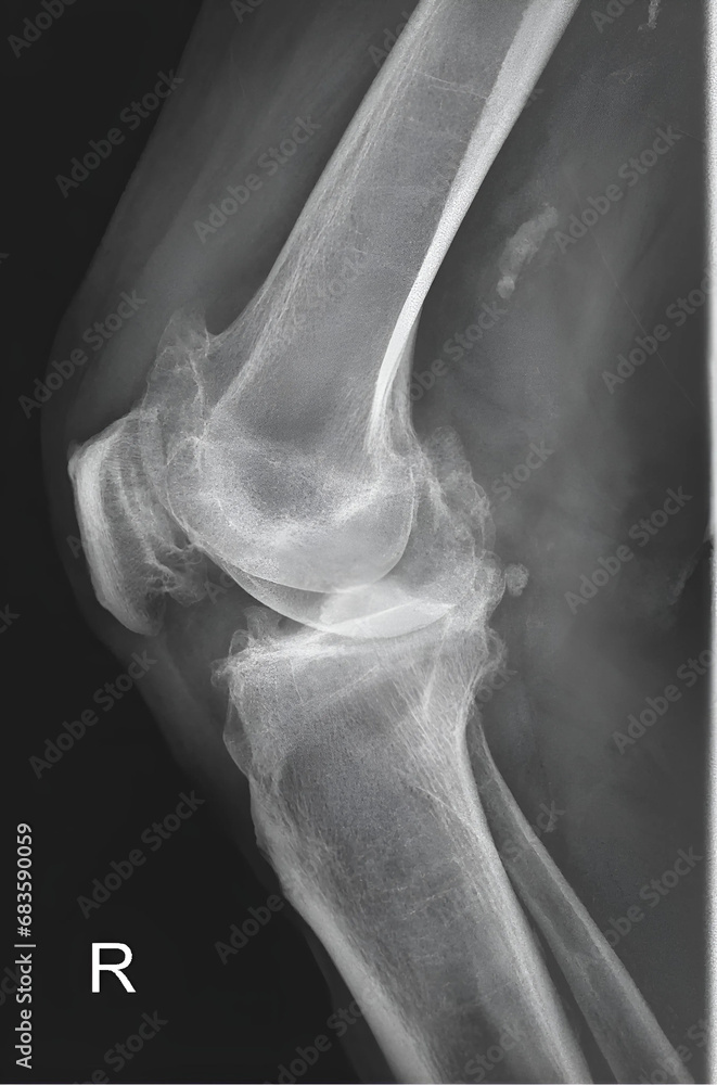 X-ray image revealing signs of arthritis in the knee joint. Stock Photo ...