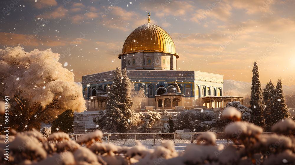 Beautiful picture of Al-Aqsa mosque in winter with the snow Stock Photo ...