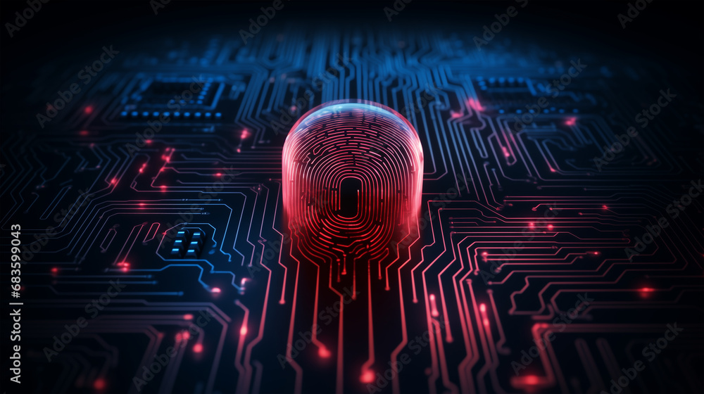 Digital technology, internet network and cybersecurity, fingerprint ...