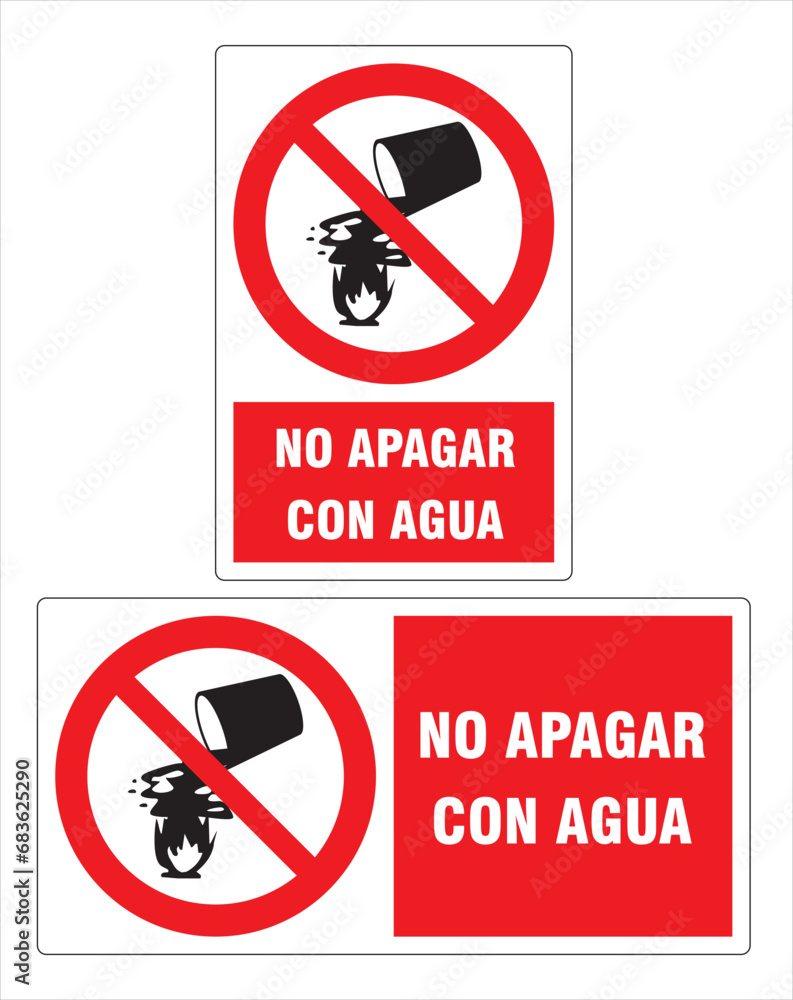 prohibido, no apagar con agua, fuego, riesgo de incendio, atención ...