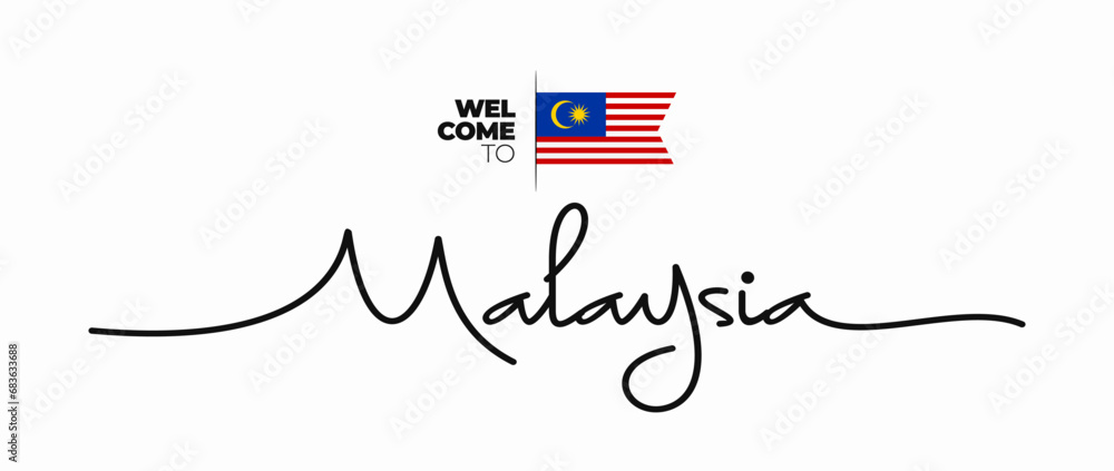 Welcome to Malaysia modern calligraphic text. handwritten with flag ...