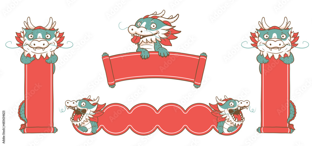 Cute Cartoon Chinese Dragon Holding Red scroll banner for Chinese New ...