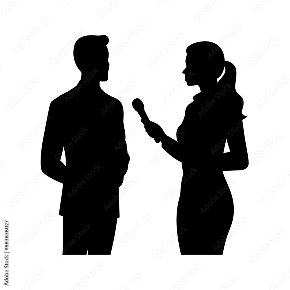 Reporter interviewing people silhouette, journalist interviewing street ...
