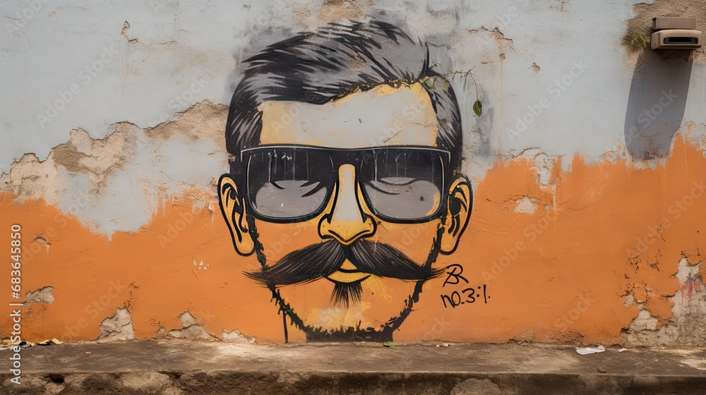 Graffiti of a Man with a Handlebar Mustache on a Concrete Stock Photo ...