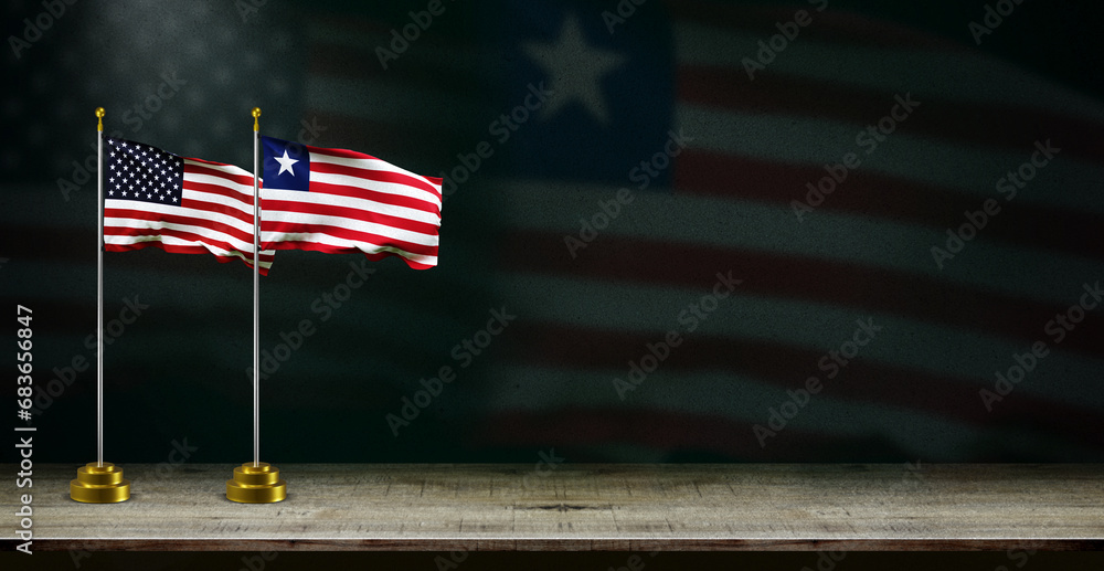 liberia and USA flag wave on dark background. digital illustration for ...