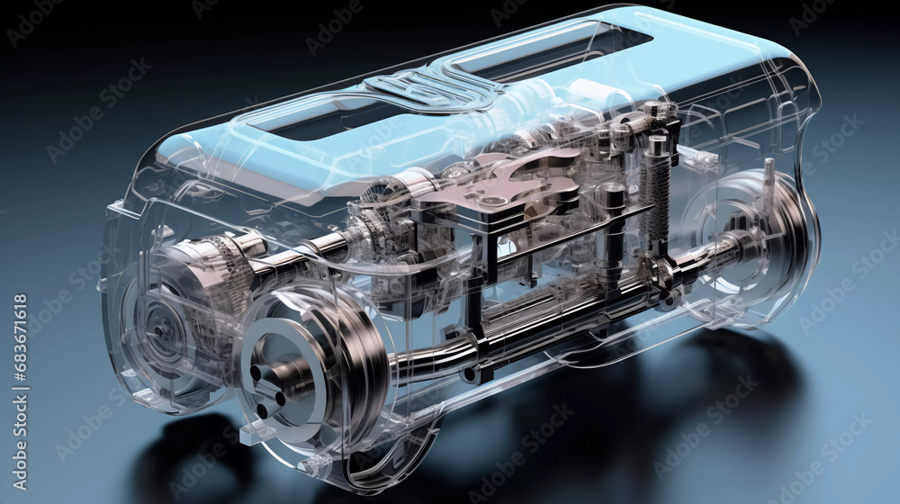 Transparent car engine model with glassy sleek look. new generation car ...