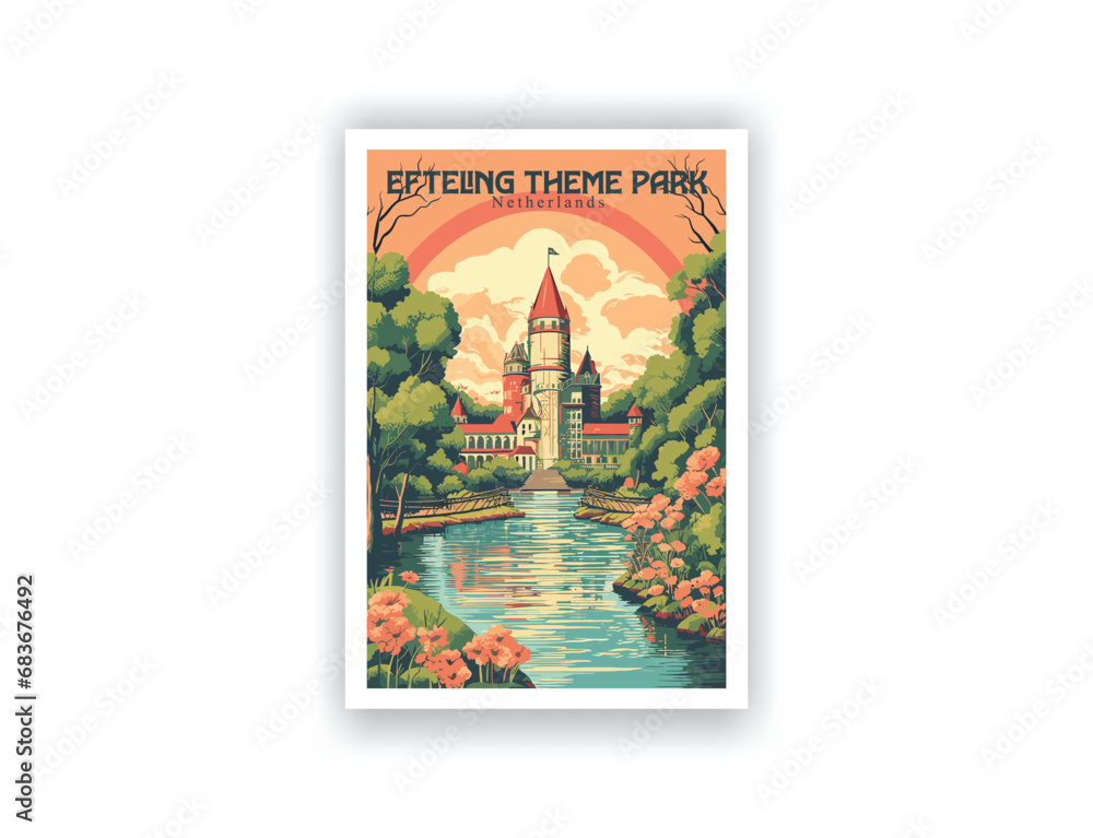 Efteling Theme Park,Netherlands. Vintage Travel Posters. Vector ...