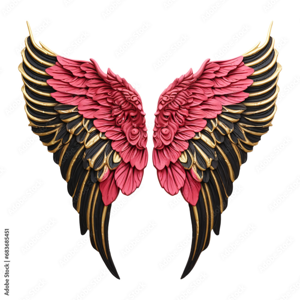 angel wings on a transparent background, in the style of dark red ...