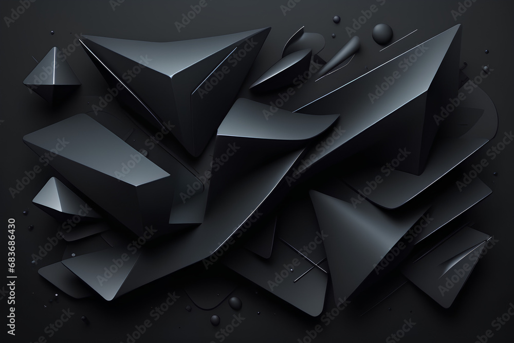 abstract black shapes background, Abstract dark theme background, Black ...
