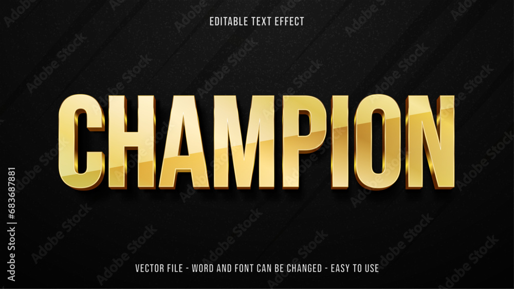 Editable text effect champion theme Stock Vector | Adobe Stock