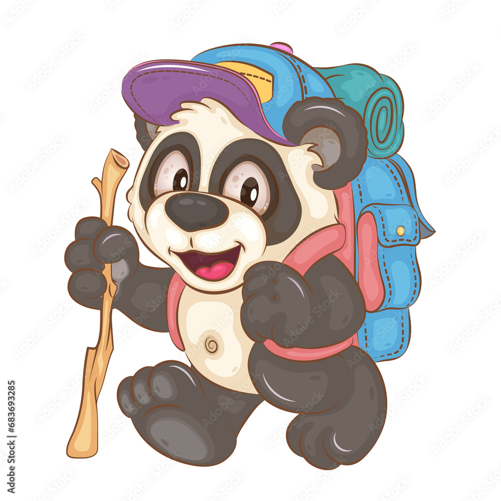 Cartoon Panda Hiking. Animal Art. A cute cartoon illustration of a ...